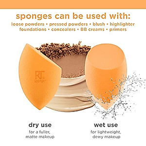 Real Techniques Miracle Complexion Sponge, Makeup Blending Sponge, For Foundation, Offers Light To Medium Coverage, Natural, Dewy Makeup, Orange Sponge, Latex-Free Foam, 4 Count