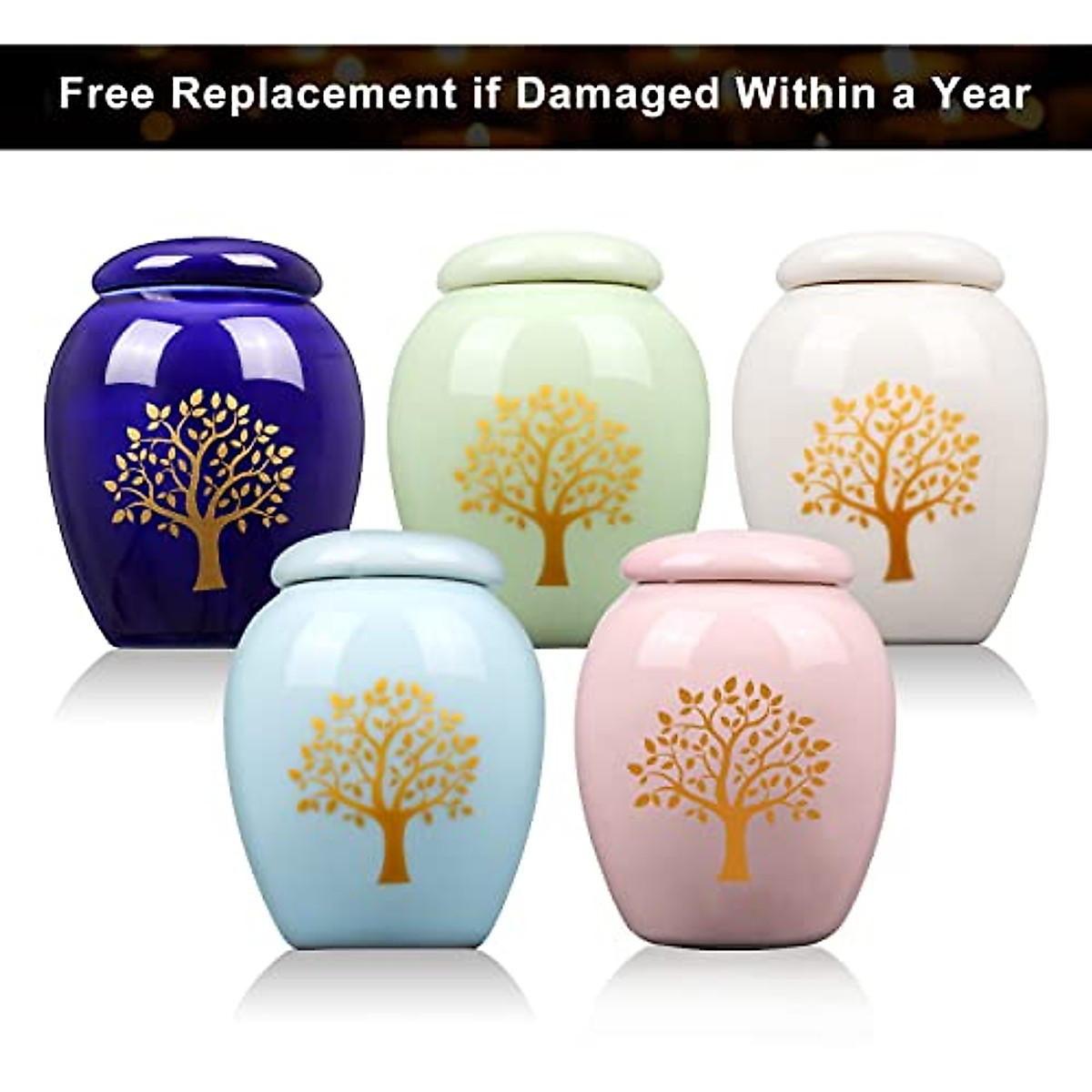 Small Urns for Human Ashes,Mini Urn Set of 5,Beautifully Handmade Ceramic Tree of Life Cremation Urn,for Sharing Adult or Baby Urns for Ashes,Pet Urn.