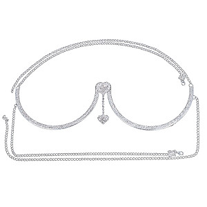 Rhinestone Chest Bracket Chain Trendy Crystal Heart Pendant Bra Chain Sexy Bikini Body Chain Jewelry for Women