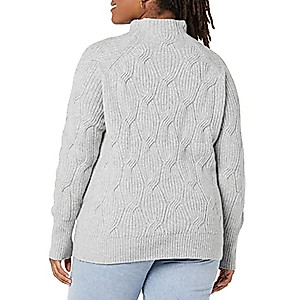 Amazon Essentials Women's Winter Sweater, Soft Touch Funnel Neck Cable Knit, Grey Heather, Medium