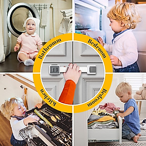 SEEWEY 60 Pieces Baby Proof Cabinet Latches Adhesive Child Safety Cabinet Locks for Doors Adjustable Multi Use Baby Cabinet Safety Latches No Drilling Child Door Locks for Kids Safety