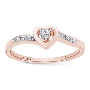 AFFY 14k Rose Gold Over Sterling Silver 1/20 Carat Round Cut Real Diamond In Heart Shaped Promise Ring Jewelry For Womens Ring Size-4.5…