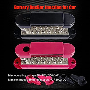 12 Terminals Bus Bar, Ampper 5.3" Nickle Plated Brass Power/Ground Distribution Block Battery BusBar Junction for Car Vehicle Rv Truck Marine Boat Audio Amplifier and More (1 Pair, Red & Black)