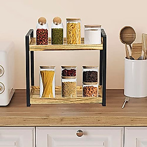 HMSOFTEST 2 Tier Bathroom Counter Organizer, Wood Bathroom Organizer Countertop, Cosmetic Storage Tray Vanity Organizer, Kitchen Snack Spice Rack, Bathroom Sink Organizer, Coffee Station Shelf（Brown）