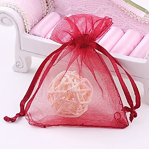 Wuligirl 100pcs Sheer Organza Bag 4X6 with Drawstring Jewelry Pouches Bags for Party Wedding Favor Candy Seashell Gift Bags (Red)