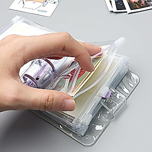 12Pack Binder Pockets Clear Mini Size Zipper Binder Pouches Bag Waterproof Loose Leaf 3 Holes Zipper Binder Pockets for Journal Budget Filing Pockets Bags