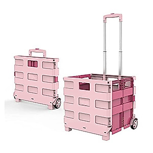 KOHARA Carts,Shopping Cart Shopping Trolley Foldable Utility Cart Collapsible Shopping Cart with Telescoping Handle for Shopping Luggage Office Utility Cart/Pink/16.1 * 15 * 16.1 Inches