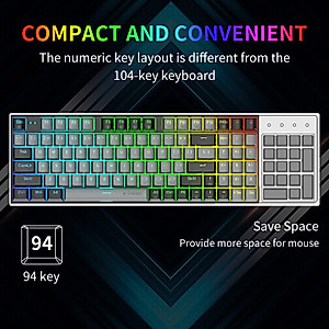 HUO JI E-YOOSO Z-19 Mechanical Gaming Keyboard with Number Pad, True RGB Backlit, 5 Pin Hot Swappable Red Switches, Pro Software Supported, Wired Compact 94 Keys for PC/Computer, Grey Black