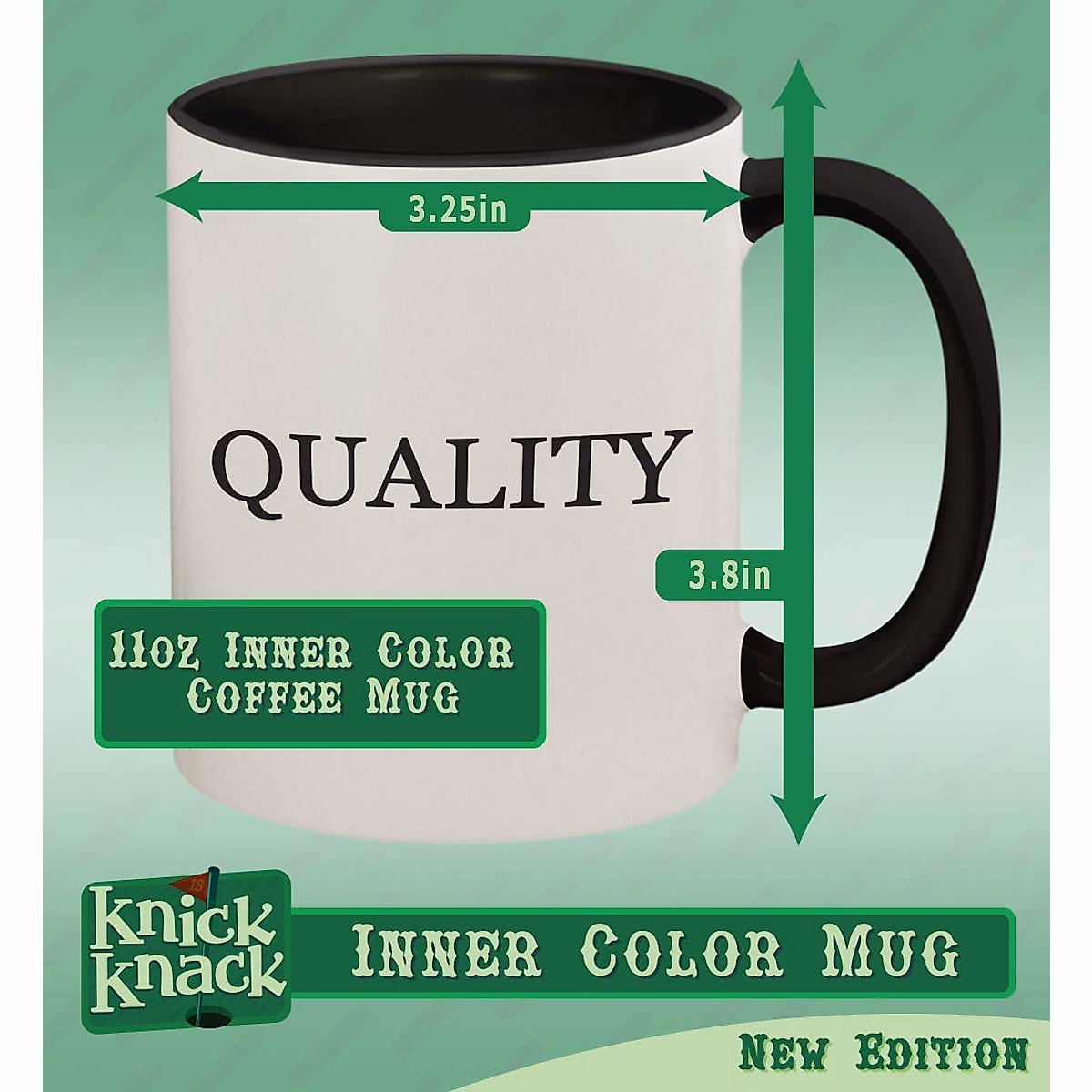 Knick Knack Gifts #heckle - 11oz Ceramic Colored Handle and Inside Coffee Mug Cup, Black