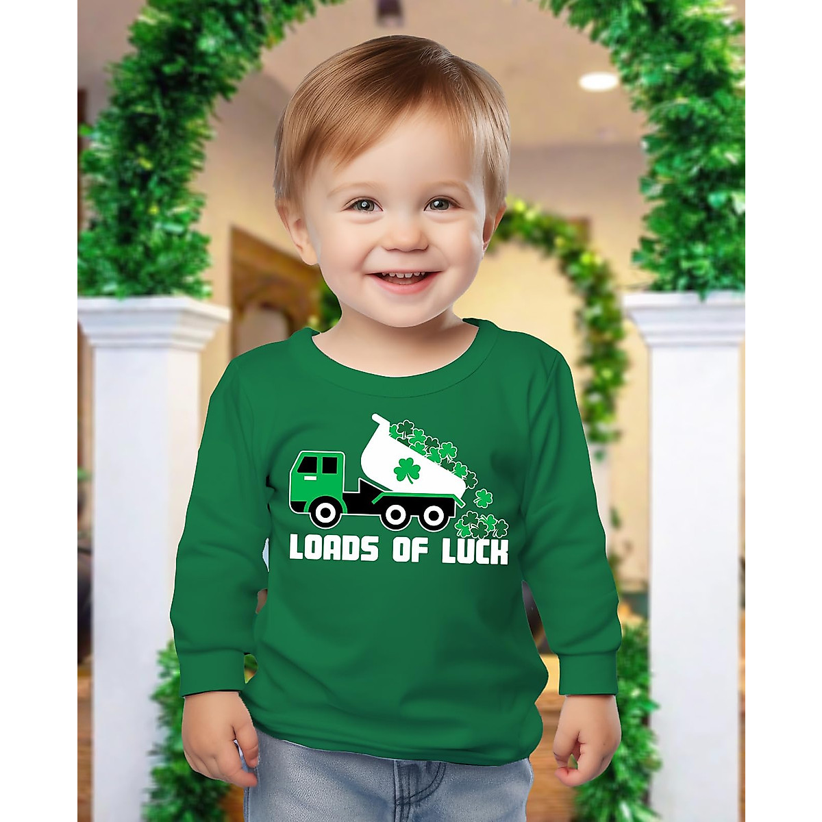 Tstars Boys St. Patrick's Day Shirt - Construction Trucks Design - Lucky St. Patty's Toddler Kids Long Sleeve Tee 3T Green