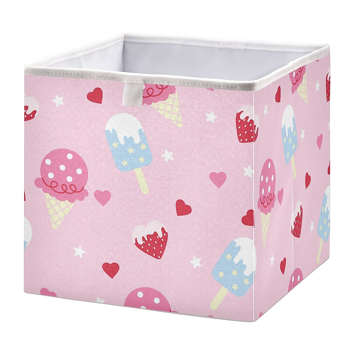 Kigai Kawaii Ice Cream Cube Storage Bin, Large Foldable Organizer Basket for Toys, Shelves, Laundry, Nursery -11 x 11 x 11 in