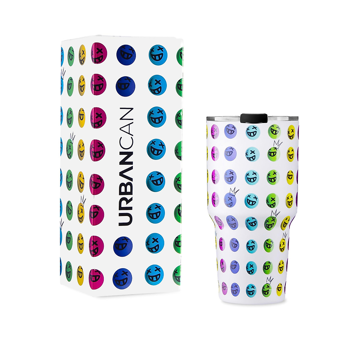 URBANCAN 30 oz Insulated Tumbler with Lid and Straw - Drink In Style with a Stainless Steel Tumbler Travel Mug - Premium Double Walled Thermos Flask - Play On Neon