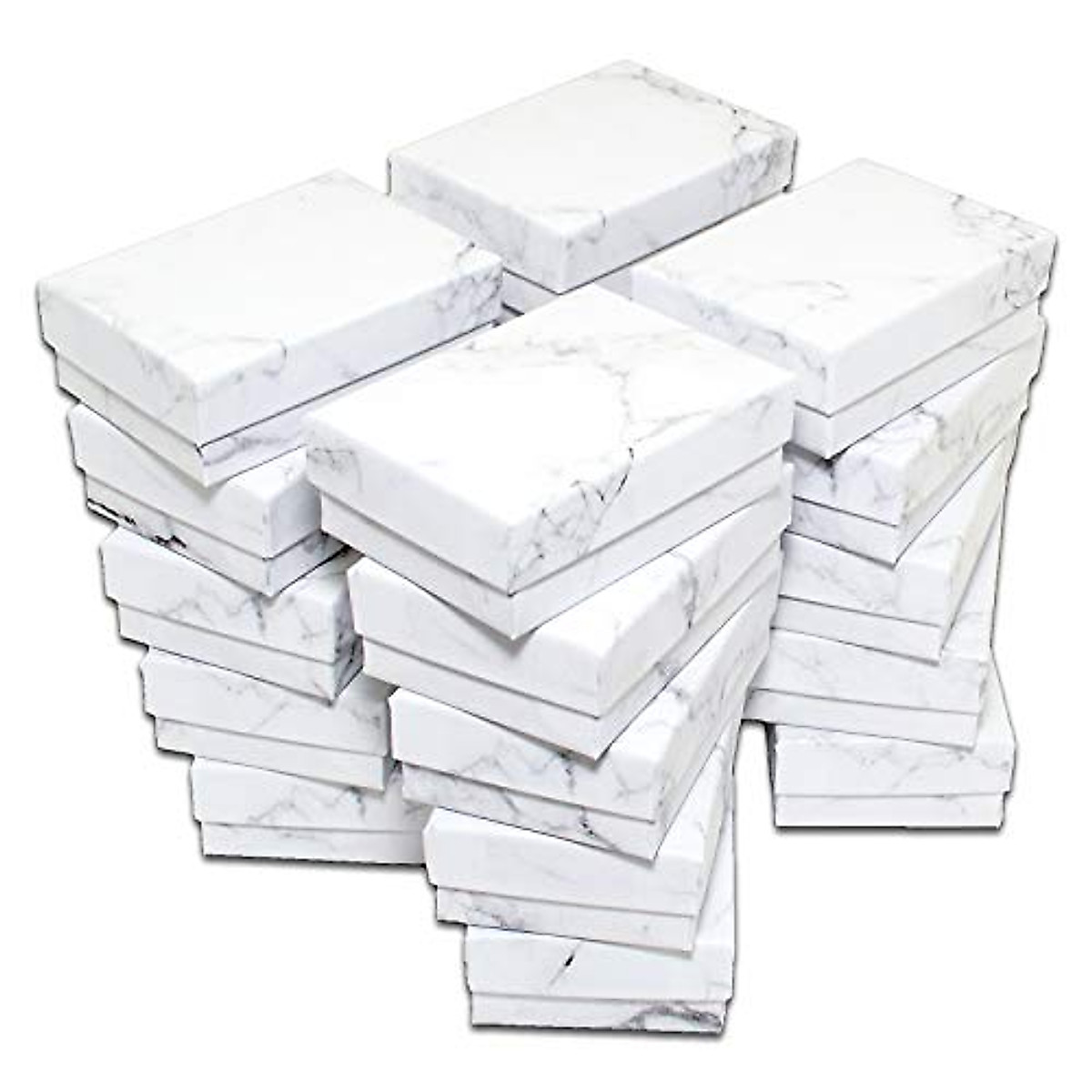 TheDisplayGuys 100-Pack #21 Cotton Filled Cardboard Paper Jewelry Box Gift Case - Marble White (2 5/8" x 1 5/8" x 1")