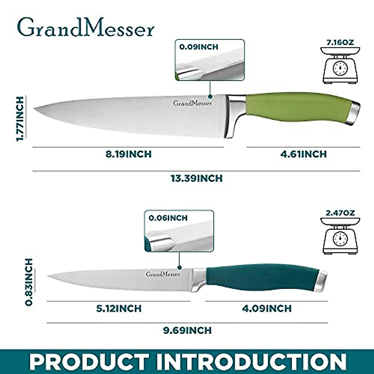 GrandMesser Chef Knife Set, 8" Chef's Knife & 5" Paring Knife with High Carbon German Stainless Steel Forging, Ergonomic Color Non-Slip Handle, Kitchen Knife with Gift Box.