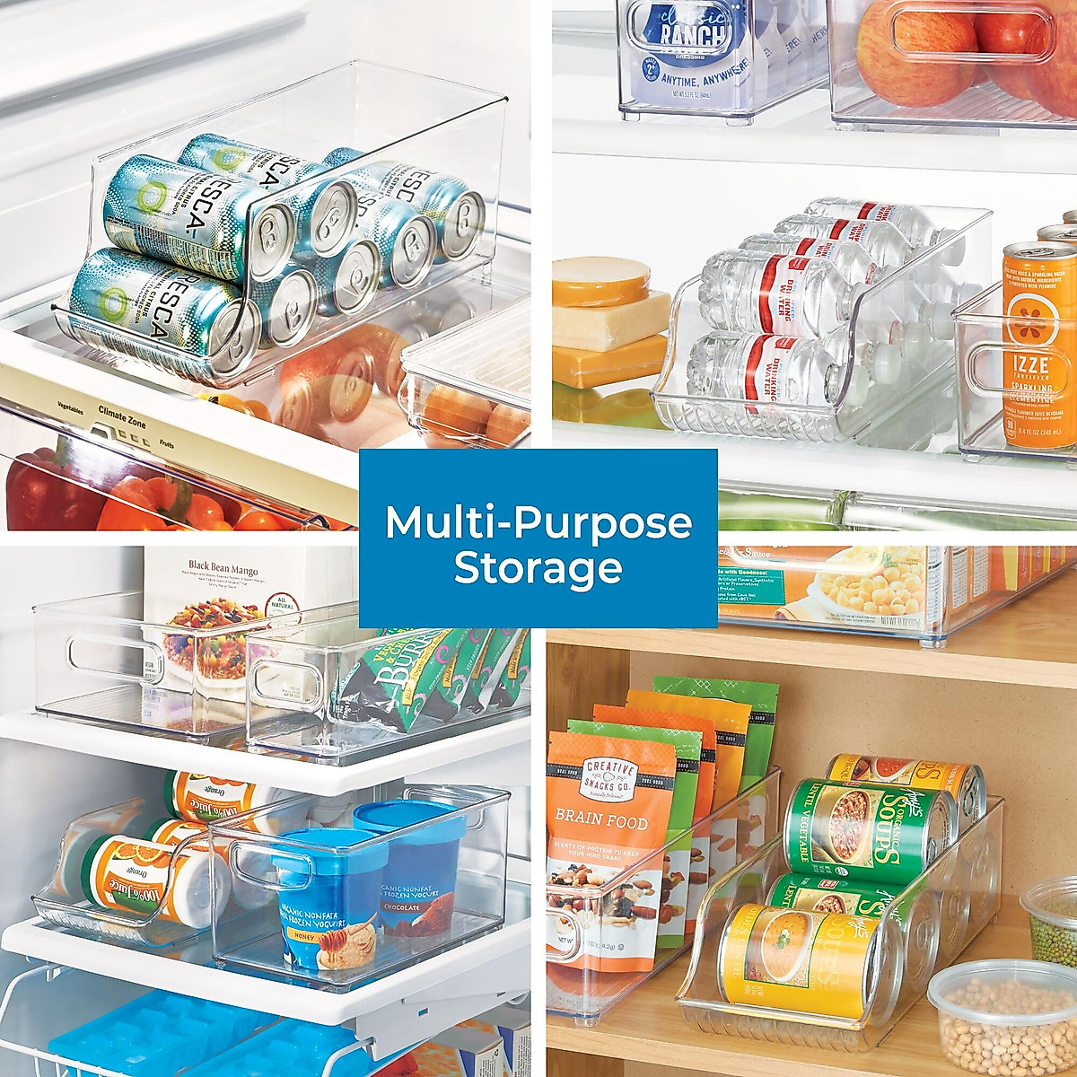 iDesign BPA-Free Plastic Water Bottle and Drink Holder Fridge Organizer Bin for Kitchen, Basement, Garage Fridge – 13.7" x 5.4" x 4.1", Clear Plastic