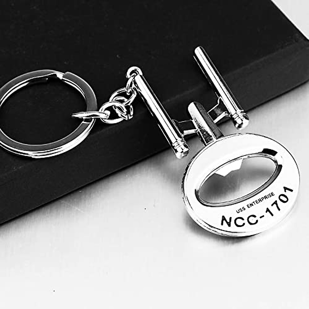 Star Trek Bottle Opener Keychain - USS Enterprise NCC-1701 Gold Metal Bottle Opener Keyring Manual Openers（Silver）