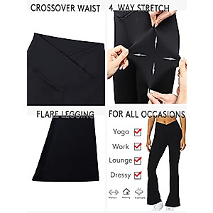 viehunt Womens Crossover Flare Leggings High Waisted Casual Cute Stretchy Full Length Workout Elegant Yoga Pants Black X-Large
