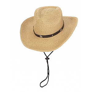 Straw Cowboy Cowgirl Hat for Men Women Wide Brim Sun Hat Western Style with String Khaki