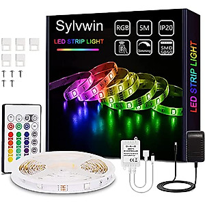 sylvwin LED Strip Lights 16.4FT,RGB Strip Lights with Color Changing,SMD 5050 Dimmable Lighting with Remote Control for Home Kitchen,Bedroom Decoration,Party,TV Backlight
