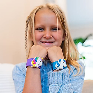 FROG SAC 3 Flashing LED Unicorn Slap Bracelets for Kids, Light Up Unicorns Slap Bracelet Wrist Bands for Girls, Tween Girl Birthday Party Favors, Goodie Bag Easter Basket Stocking Stuffers