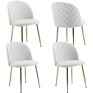 HNY White Velvet Mid Century Modern Dining Chairs Set of 4, Upholstered Accent Chairs with Gold Metal Legs, Kitchen & Dining Room Chairs Side Chairs for Living Room, Cream