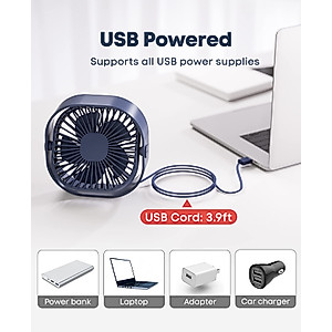 Mini Desk USB Fan Small: Mini USB Desk Fan Portable Small fan 3 Speeds Desktop Fans 4 Inch Quiet Cooling 360° Rotate Mini Table Fan - Office Bedroom Home