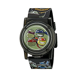Nickelodeon Accutime Ninja Turtles Kids' Digital Watch with Pop Open Top/Casing, Flashing LED Lights, Black Strap - Official TMNT Characters on The Top, Safe for Children - Model: TMN4205