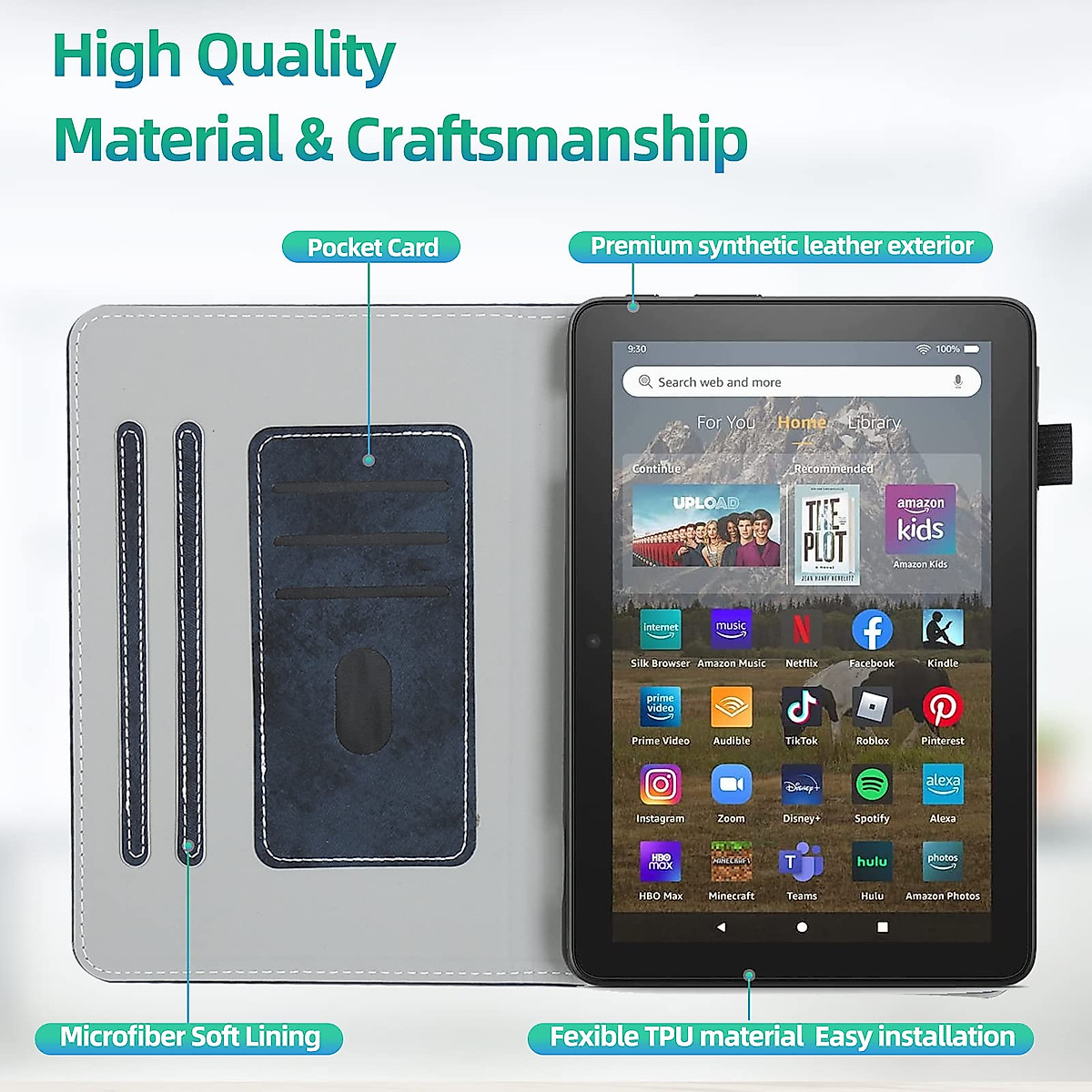 Fire HD 8 Tablet Case, Fire Tablet 8 Case,Amazon Fire 8 Tablet Case(12th/10th Generation,2022/2020 Release),Auto Sleep/Wake Ultra Lightweight Slim Stand Folio Cover with Pocket/Card Slots,Navy Blue