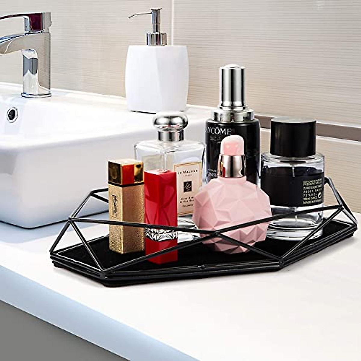 Mili Home Black Decorative Tray Large Perfume Tray Bathroom Trays Makeup Trays for Vanity, Perfume Organzier and Holder, Coffee Table Decor