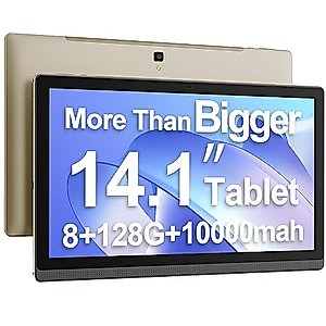 MESWAO Android Tablet 14.1 Inch, Android 12 Large Tablet with1080 Full HD, 8G-RAM 128G-ROM 512G-Expand, WiFi 6 Computer Tablets with 10000mAh Long Lasting Battery, 2023 Release-Gold