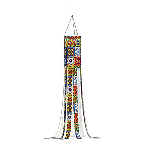 Mexican Talavera Ceramic Tile Halloween Windsocks Flag 40 Inch Flag Wind Socks Outdoor Hanging Decoration Halloween Decorations Halloween Decor Outdoor for Home Yard Patio with Led Light