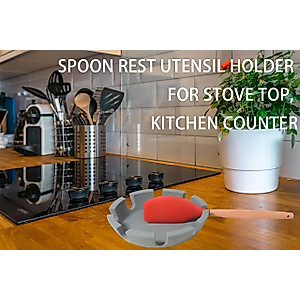 Large Silicone Multi-Spoon Rest, Baking Tool Holder, Utensil Holder for Spatulas, Tongs, Ladles Placing for Stove Top, Kitchen Counter- Multifunction Kitchen Gadgets (Grey)