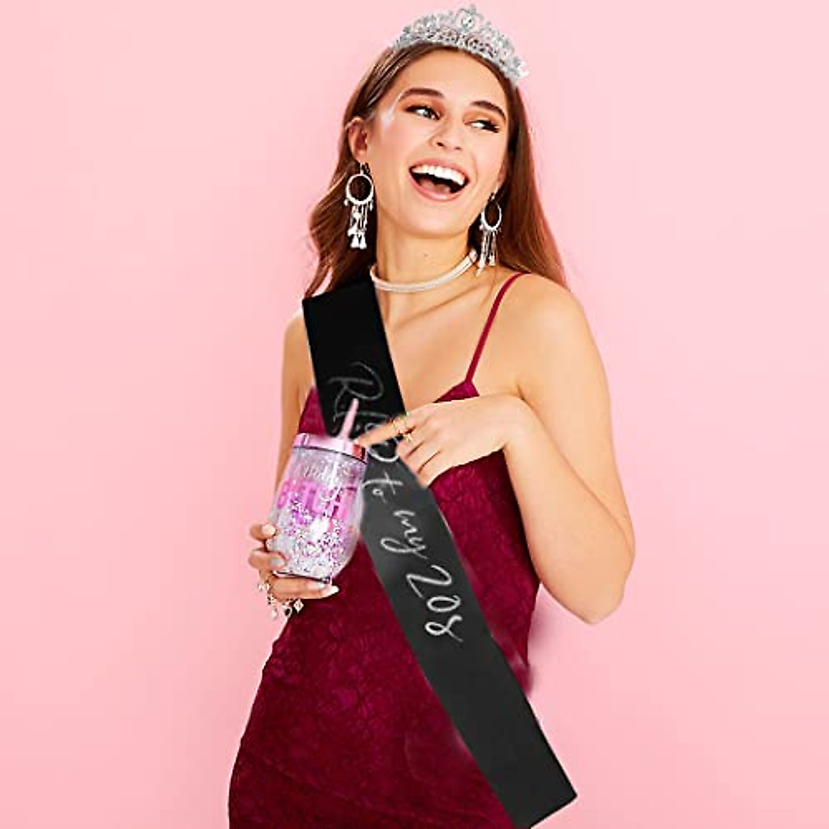 AOPRIE Birthday Sash for Women Birthday Crowns Rest in Peace 20s Birthday Tiara for Women Silver 30th Birthday Girl Headband Princess Crown Rhinestone Happy Birthday Accessories