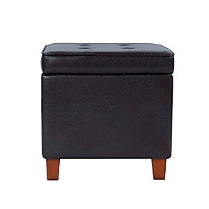 HomePop Leatherette Tufted Square Storage Ottoman with Hinged Lid, Brown