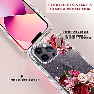 ACKETBOX for iPhone 14 Pro Max Case with Screen Protector + Camera Lens Protector and Ring Bracket，PC Back Case + Front Cover and TPU Phone Case Cover for iPhone 14 Pro Max (Flowers)