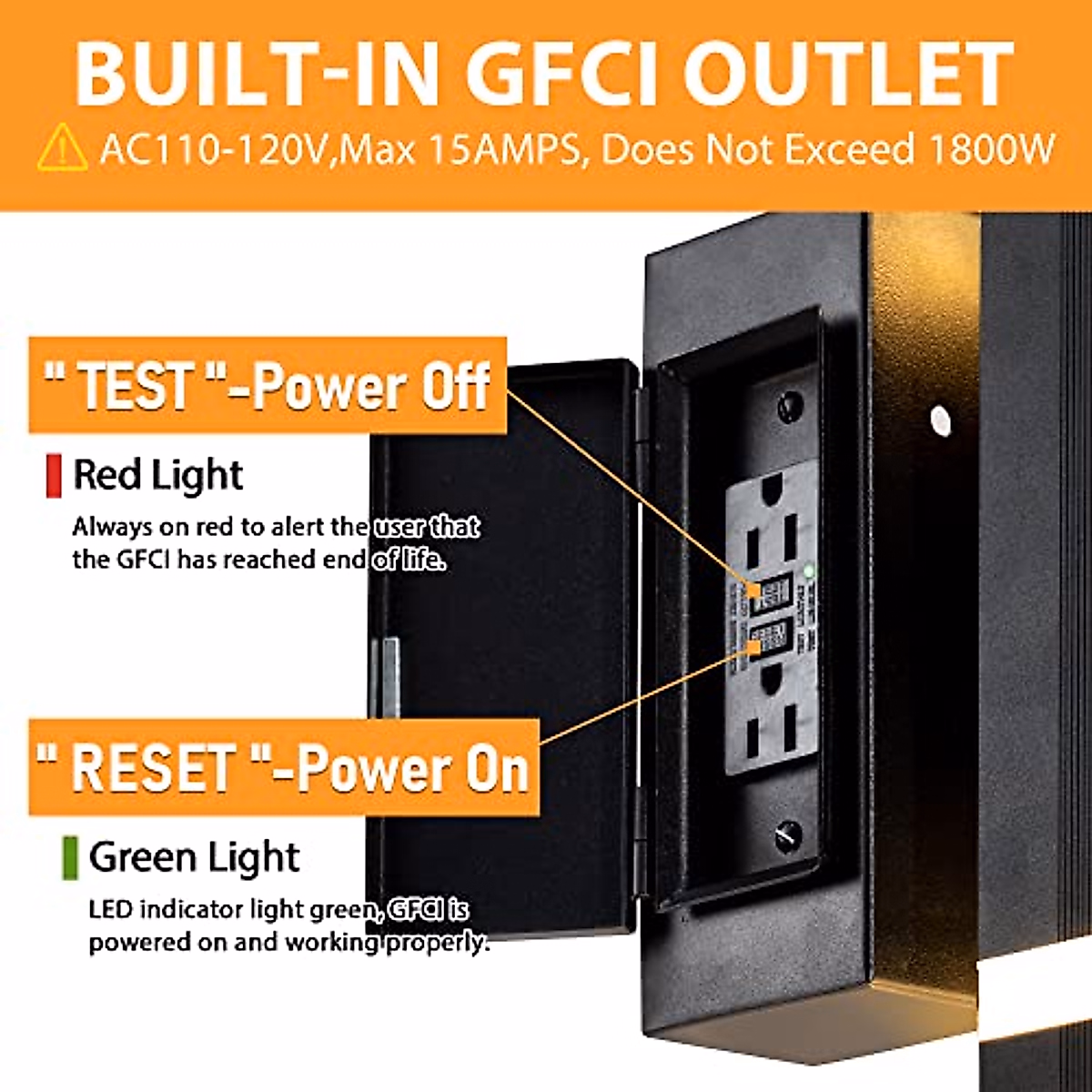 HIHUOS Porch Lights with Outlet, Dusk to Dawn Exterior Light Fixture, Waterproof Outdoor Wall Lantern, Anti-Rust Up and Down Outside Sconce Lighting Fixture for House Garage Patio Park