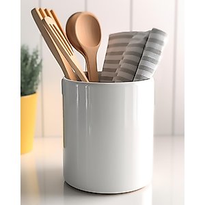 Extra Large Utensil Holder for Kitchen Counter - Ceramic Countertop Utensil Holder for Kitchen Utensils | Kitchen Utensils Holder for Countertop | Includes Microfiber Towel (Utensils Not Included)