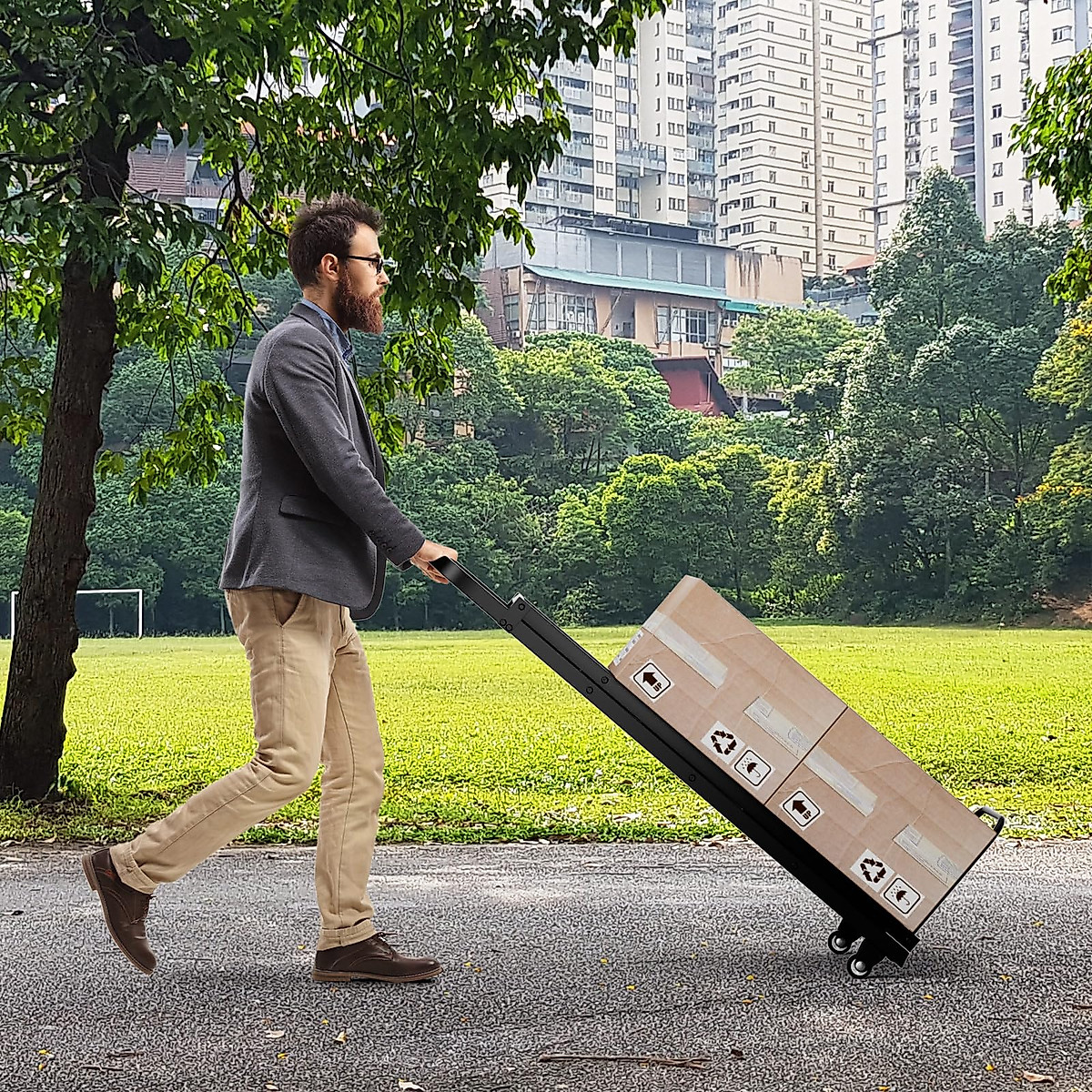 Goplus 2 in 1 Convertible Hand Truck Dolly and Step Ladder, Foldable 3-Step Stool w/Non-Slip Wide Pedals, Household Cart Ladder w/ 2 Wheels, Heavy-Duty 550lbs Capacity Utility Cart w/Ladder, Black