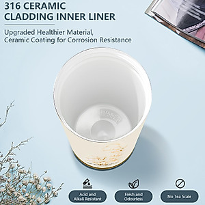 Simcat Coffee Tumblers 316 Ceramic-Lined Insulated Stainless Steel Travel Coffee Mug Leak Proof 17oz Coffee Tumblers with Lid and Straw for Keep Hot/Ice Coffee,Tea (White)