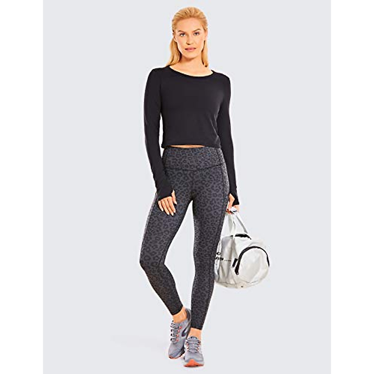 CRZ YOGA Long Sleeve Crop Tops for Women Workout Cropped Top Yoga Slim Fit Athletic Gym Shirts with Thumb Hole Black Medium