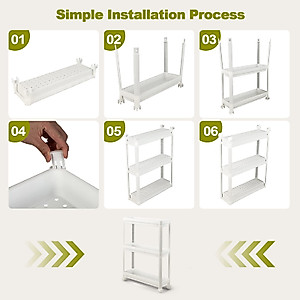 S AFSTAR 3 Tier Rolling Utility Cart Set of 2, Slide Out Mobile Utility Cart for Small Space, Free Combination-Easy Assembly Shelving Unit, 2-Pack 3-Tier Slim Storage Cart for Bathroom Laundry Room