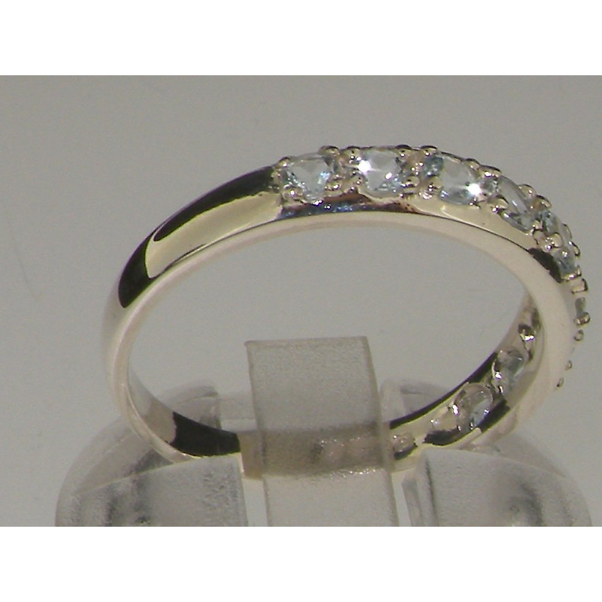 LetsBuyGold 925 Sterling Silver Natural Aquamarine Womens Wedding Band Ring - Size 7.5