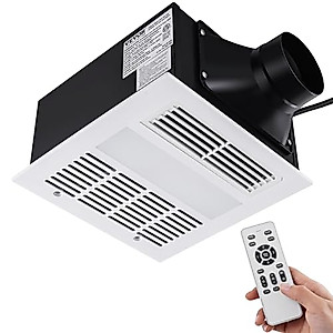 VEVOR Bathroom Exhaust Fan, 110 CFM Ventilation, 1.5sones Low Noise Operation, Remote Control, Cooling&Heating, LED Light 3000/4000/5000K, Airflow Speed&Light Brightness Adjustable, Timer