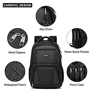 RJEU Laptop Backpack for Men, School Backpack for Teens, College Students, with 15.6 inch Laptop Sleeve, Large Travel Computer Rucksack with 3 Compartments, Ergonomic Straps - Bookbag Black