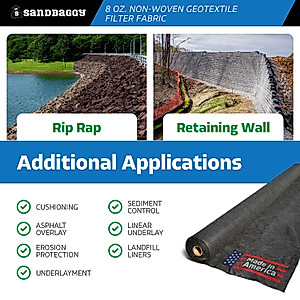 Sandbaggy Non Woven 8 oz Geotextile Landscape Fabric | Made in America | 50 Year Fabric | Industrial Grade Fabric | 205 Lbs of Tensile Strength | UV Protected | Approved by DOT (3 ft x 100 ft Roll)