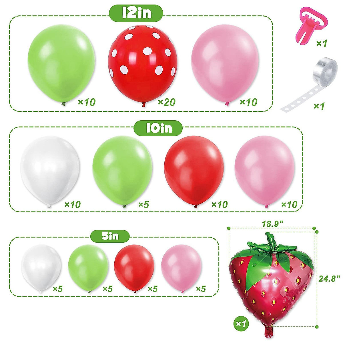 Vansolinne Strawberry First Birthday Decoration Berry First Birthday Party Set Balloons Backdrop Sweet One Party Supplies Photo Backdrop Banner Balloons Garland Decor Kit Party Decorations Supplies
