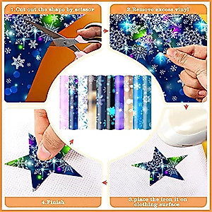 Christmas Winter Snowflake Pattern Heat Transfer Vinyl Rainbow Stripe Pattern Vinyl Vinyl Bundling Roll Soft Metal HTV Vinyl for Ironing Clothes and Other Fabrics Vinyl (A2-A, One Size)