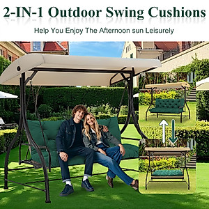 Porch Swing Cushions Outdoor 60 inch x 40 with Backrest Extra Thick 5" Waterproof 3 Seat Swing Replacement Cushions for Outdoor Furniture Bench Patio Garden (Dark green-60x40x5inch)
