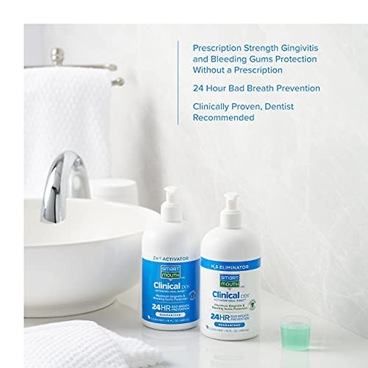 SmartMouth Clinical DDS 2-Bottle Activated Mouthwash with Pumps, Gum Health Support, Mint, 32 Fl Oz