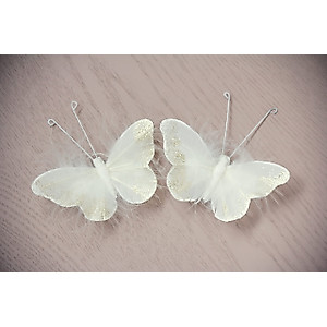 Inspired by Jewel Butterfly Wall Decorations Premium Quality Real Feather 3D Wall Decals Girls Bedroom | Stunning Gold Glitter Decor Stickers All Rooms & Nursery Sets | 10 Adhesive Pieces